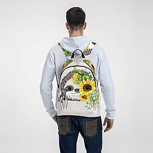 FeHuew 16 inch backpack Cute Sunflower Sloth Laptop Backpack Full Print School Bookbag Shoulder Bag for Travel Daypack