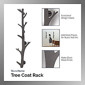 TERRA HOME Coat Tree - Hat Rack for Baseball Caps, Coats, Purse- Wall Coat Rack with 8 Hooks - Hat Rack for Wall to Design Your Wall Space Modern - Coat Rack Wall Mount Decorates Wall Art