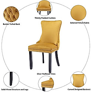 Velvet Upholstered Dining Chairs Set of 2 Wingback Kitchen Room Accent Chairs Solid Wood Leg Dinner Chairs with Nailhead Trim Button Tufted Back,Stylish,Luxury and Elegant (Golden Yellow)