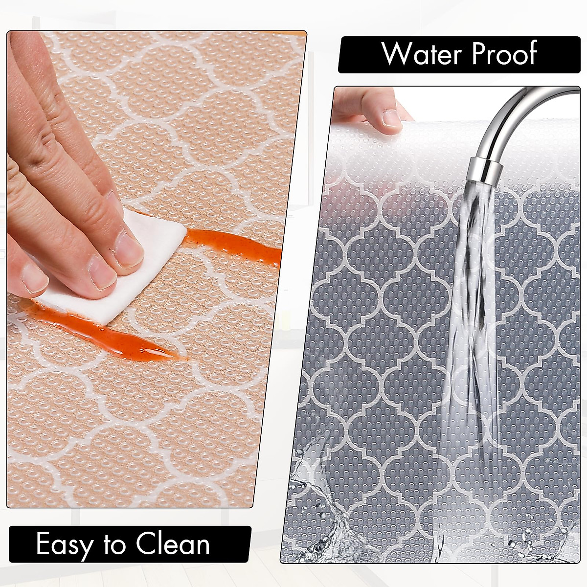 Cooyes Shelf Liner – Non-Adhesive Shelf Liners for Kitchen Cabinets – Waterproof Shelf Paper with Modern Pattern – Durable EVA Cabinet Liners