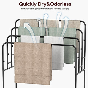 WeGXY 44" Extra Large Free Standing Towel Rack - 4 Tier Outdoor Pool Towel Holder, Versatile Blanket and Quilt Rack Stand for Living Room, Bathroom, Bedroom, Beach, Hot Tub, Gym and Pool Area Outside