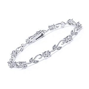 Gem Stone King 925 Sterling Silver White Topaz and Diamond Greek Vine Tennis Bracelet For Women (5.53 Ct Oval 7 Inch)