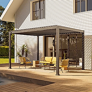 Gardesol Louvered Aluminum Pergola 10×13 FT Hardtop Rainproof Gazebo with Adjustable Roof for Outdoor Deck Patio Garden Yard (Matte Black)