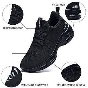 AUPERF Women Air Tennis Shoes Lightweight Running Sneakers Non Slip Walking Workout Fitness Gym Shoes Black 8.5
