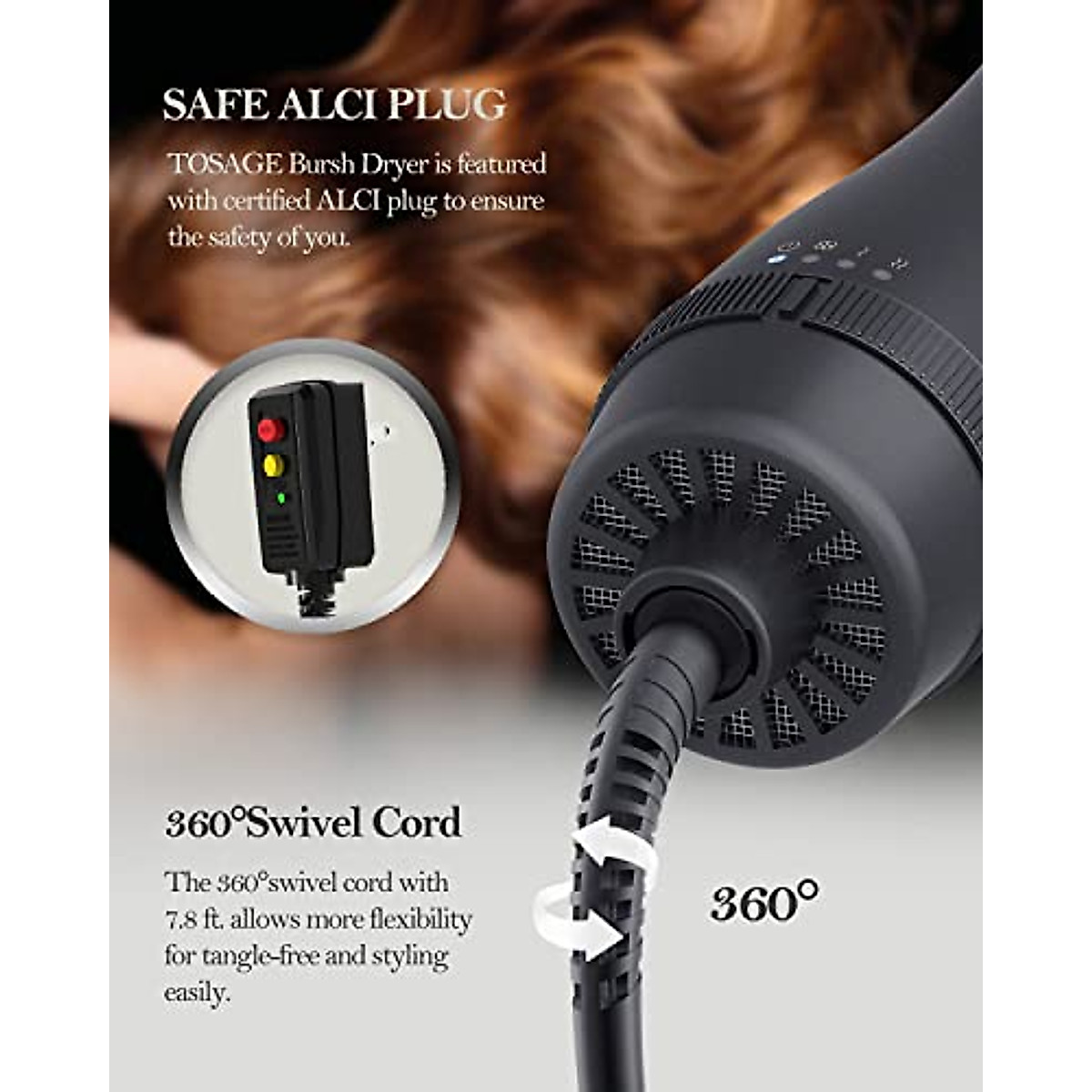 Hair Dryer Brush, Blow Dryer Brush with Enhanced Titanium Barrel & Negative Ions Technology, Hair Dryer and Styler Volumizer Professional 4 in 1 Hot Air Brush for Drying, Straightening, Curling（Black)