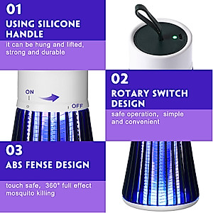 Kittmip 2 Pcs Electric Bug Zapper Bulk Rechargeable Mosquito Killer Fly Zapper Mosquito Trap Outdoor Portable Mosquito Lamp with USB and Hanging Loop for Home Camp Insect, Up to 6 Hours of Battery