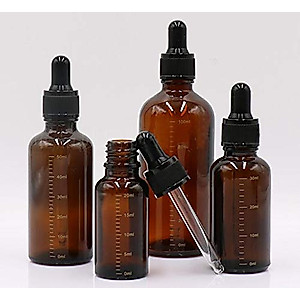 3PCS 50ml/1.7oz Amber Glass Graduated Measurement Dropper Bottle Vials Empty Refillable Storage Container Jar with Black Rubber Cap and Glass Eye Dropper for Essential Oil Aromatherapy