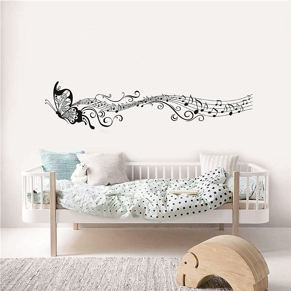 Removable Large Flying Butterfly Notes Music Wall Decor Sticker Kids Room Bedroom Butterflies Adhesive for Baby Nursery Room Vinyl Wall Mural TM-55 (Black)
