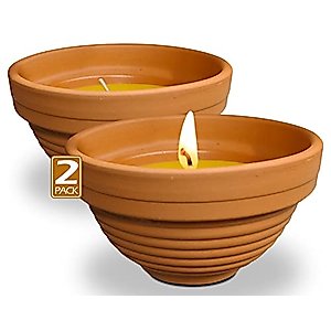 HYOOLA Citronella Candles in Terra Cotta Bowl - 2 Pack - 12 Hour - Large Flame, Insect and Mosquito Repellent Effect, European Made