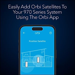 NETGEAR Orbi 970 Series (RBE970) Quad-Band WiFi 7 Mesh Add-on Satellite - Works with Existing 970 Series Mesh System or Router, Security Features, Covers up to 3,300 sq. ft., BE27000 802.11be