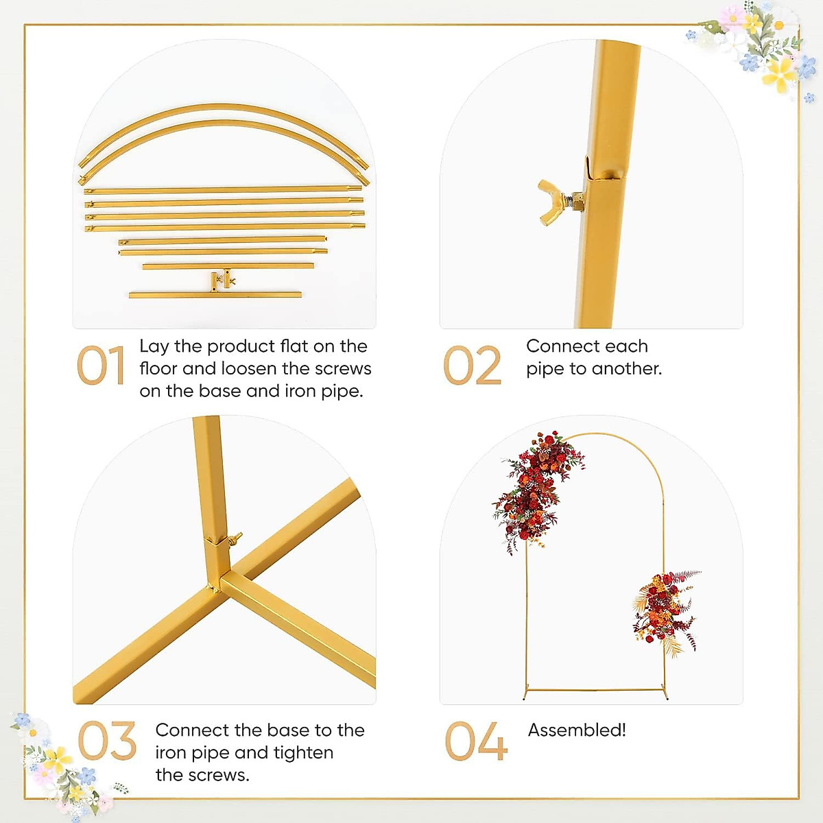 6.6Ft Metal Arch Backdrop Stand, Gold Wedding Balloon Arched Backdrop Stand for Wedding Ceremony Birthday,Party,Friends Gathering,Christmas,Garden Decoration