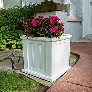 Mayne Cape Cod 14-Inch Square Planter – Self-Watering, Weather-Resistant Planter for Flowers – Durable Outdoor Design for Patio, Porch, or Entryway