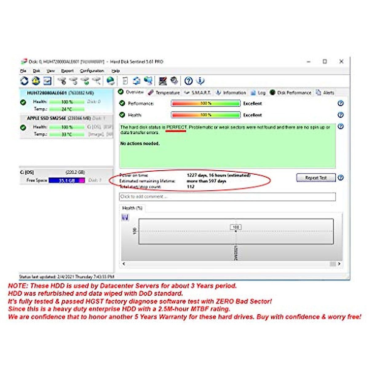 HGST Ultrastar He8 Helium (HUH728080ALE601) 8TB 7200RPM 128MB Cache SATA 6.0Gb/s 3.5in Enterprise Hard Drive - 5 Year Warranty (Renewed)