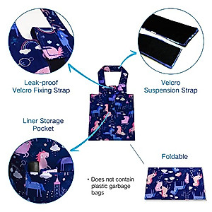 Car Trash Bag Blue, Reusable Vehicle Garbage Organizer Hanging Front Seat Pretty Cute-Unicorn Pattern for Baby Kids, Washable Auto Backseat Litter Rubbish Spill Proof Can with Storage Pocket