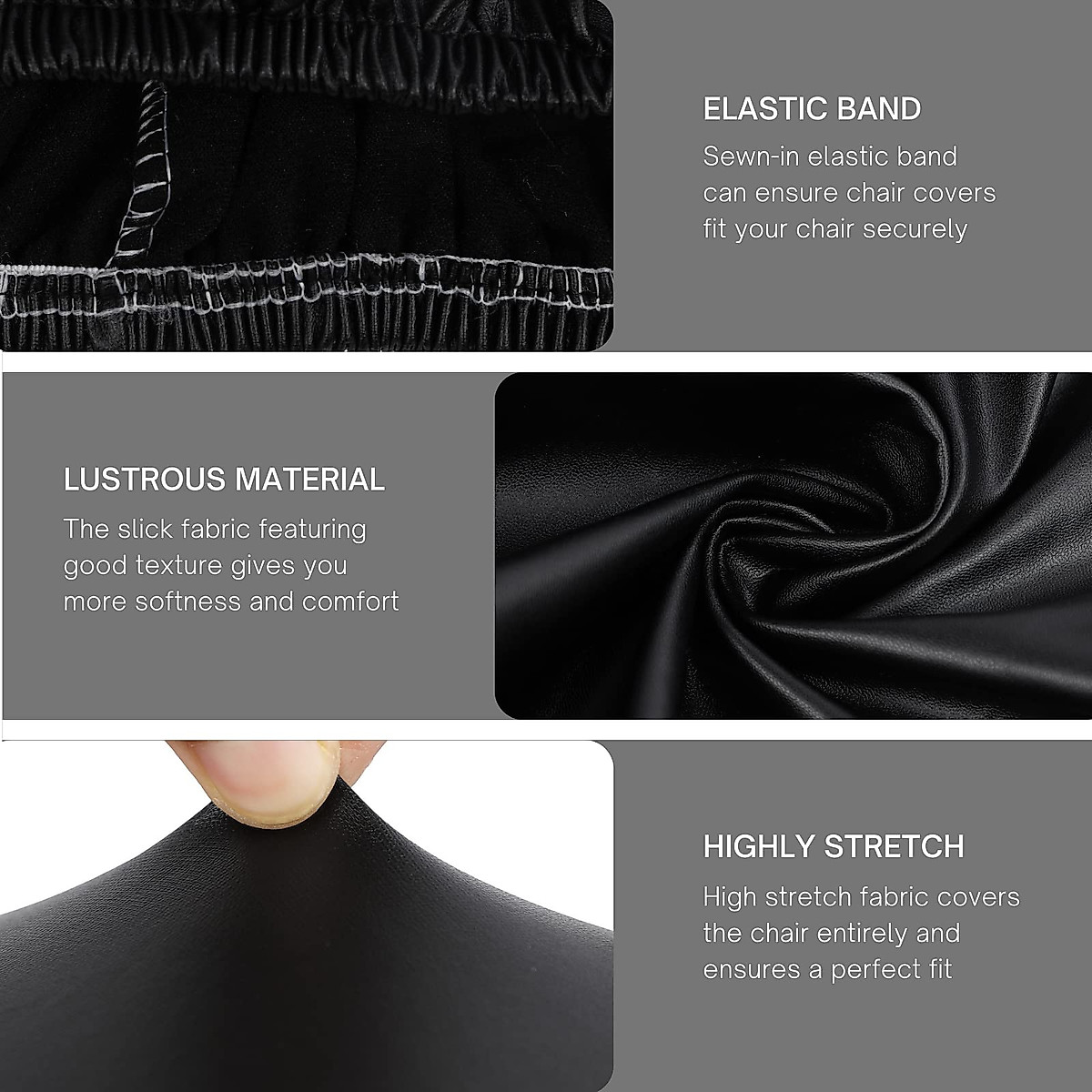 SearchI Waterproof PU Leather Seat Covers for Dining Chairs, 6 Pack Stretch Dining Room Chair Seat Covers, Kitchen Chair Seat Covers Protectors (Black)