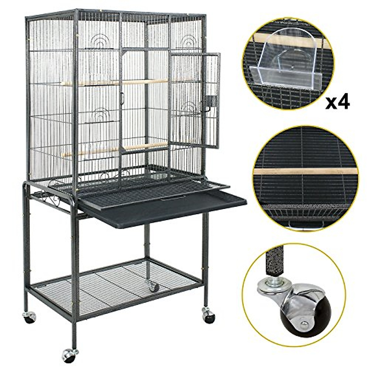 ZENY 53-Inch Parakeet Bird Cage, Wrought Iron Standing Large Parrot Parakeet Flight Birdcage with Rolling Stand, Pet Parrot Cage, Flight Cage for Cockatiels Parakeet Lovebird Canary Finch