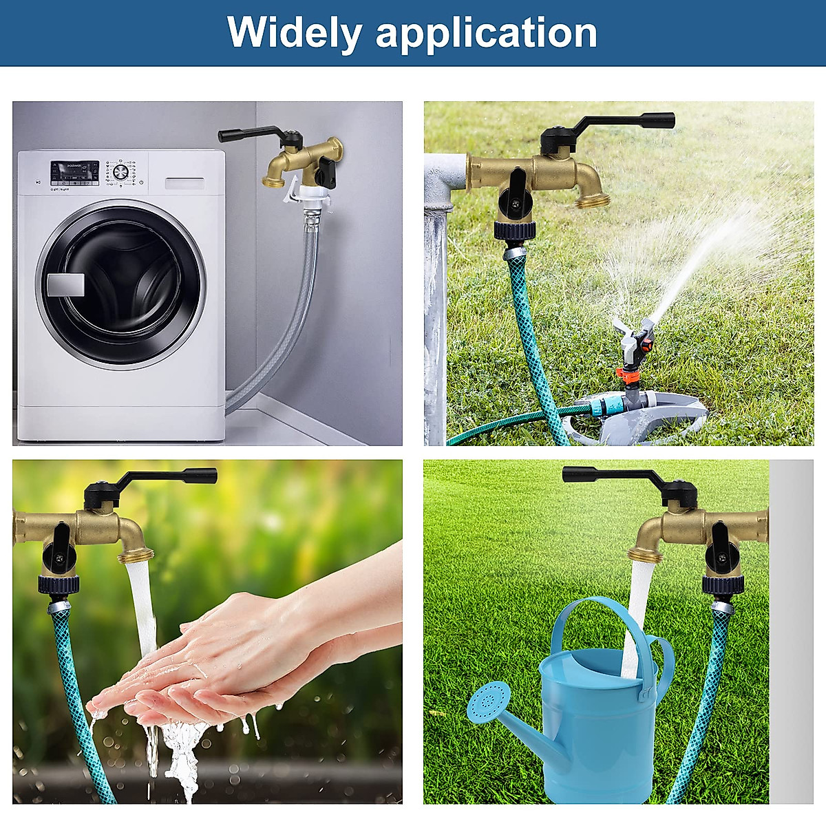 Outdoor Double Taps Water Faucet, Wall Mounted Garden Two 3/4 inch Brass Ball Valves Water Tap Splitter, Frost-Proof Outside Spigot Replacement with 2 Outlets for Home, Balcony, Hose Connector