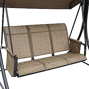 Outsunny 3-Seat Patio Swing Chair, Outdoor Porch Swing Glider with Adjustable Canopy, Side Pouches, Breathable Seat and Back, for Garden, Poolside, Backyard, Brown