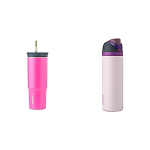 Owala 24oz Insulated Stainless Steel Tumbler and Water Bottle Bundle with Straws and Lids, Brown/Pink and Dreamy Field