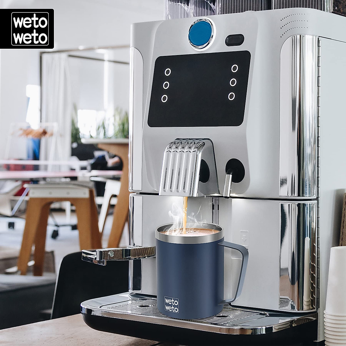 WETOWETO 14 oz Coffee Mug, Vacuum Insulated Camping Mug with Lid, Double Wall Stainless Steel Travel Tumbler Cup, Thermal Coffee Mug, Powder Coated Navy Blue