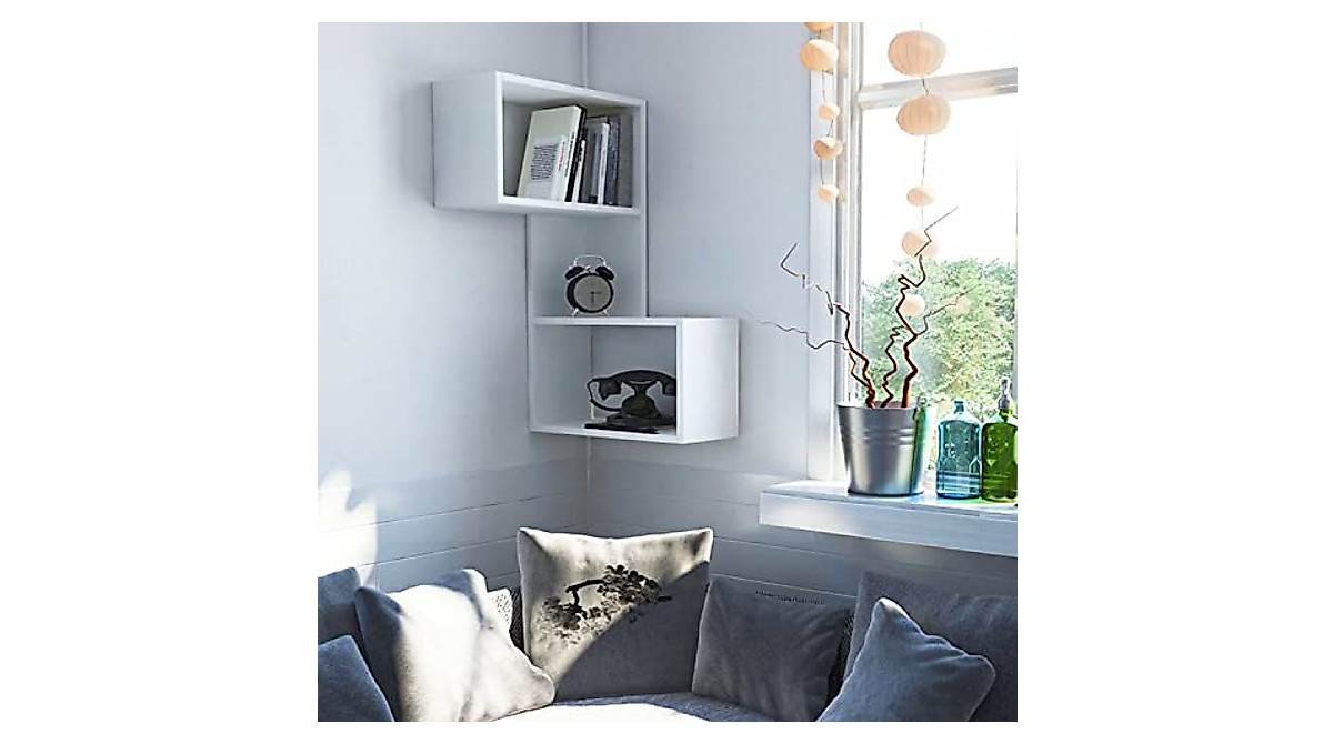 RANK Corner Shelf Wall Mounted, White Corner Shelves, Floating Corner ...