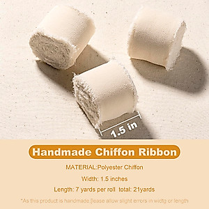 Chiffon Ribbon, 3 Rolls 21 Yards Champagne Handmade Fringe Chiffon Silk Ribbon 1.5" x 7Yd Ribbons Set for Wedding Invitations, Bridal Bouquets, Gifts Wrapping, DIY Crafts