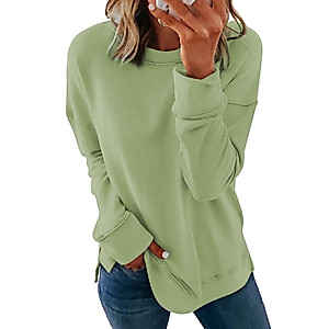 Dokotoo Womens Ladies Oversized Long Sleeve Crewneck Sweatshirt Side Split Loose Fit Solid Basic Pullover Tunic Shirts Tops Sweatshirts for Women 2024 Fashion Fall Green XLarge