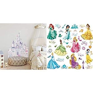 RoomMates Disney Princess Castle Peel and Stick Giant Wall Decal and RoomMates Disney Princess Royal Debut Peel and Stick Wall Decals