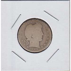 1908 Barber or Liberty Head (1892-1916) (90% Silver) Quarter Very Good