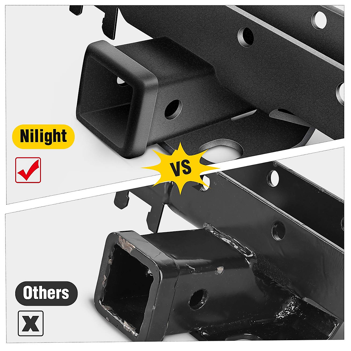 Nilight - JK-61A 2" inch Rear Bumper Tow Trailer Hitch Receiver Kit, Compatible for 2007-2018 Jeep Wrangler JK 4 Door & 2 Unlimited, w/4-Pin Wiring Harness (Exclude JL Models)