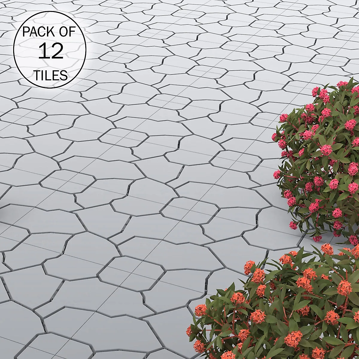 Deck Tiles 12-Pack Polypropylene Interlocking Patio Tiles Outdoor Flooring for Balcony, Porch, and Garage by Pure Garden (Stone Gray)