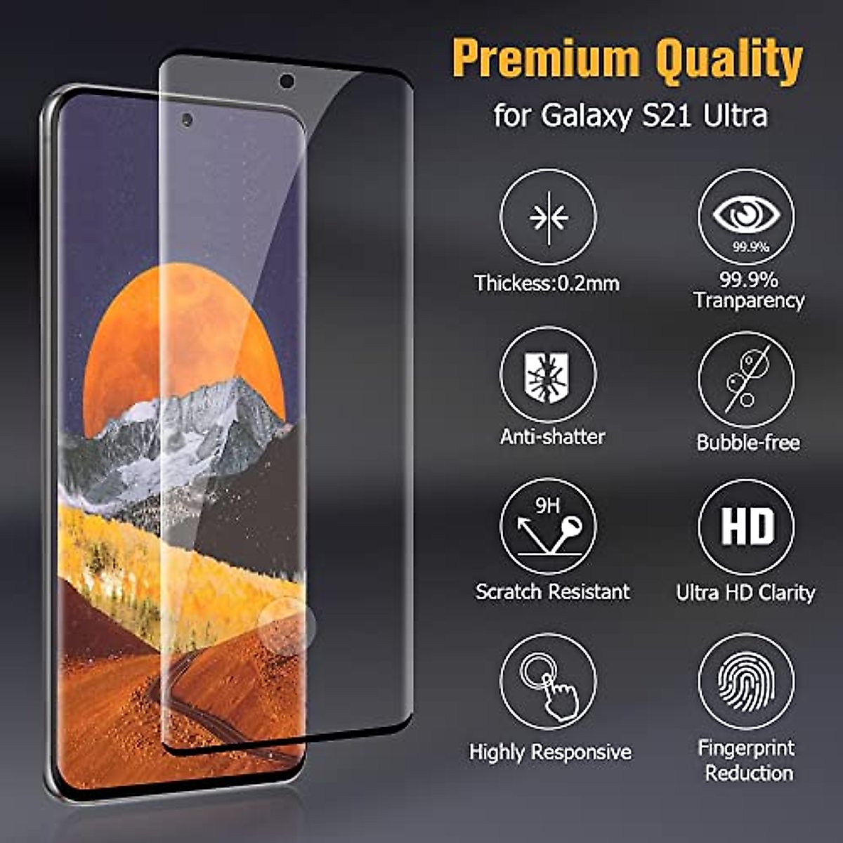 Galaxy S21 Ultra Screen Protector 【2+2 Pack】With Camera Lens Protector, Compatible Fingerprint, 3D Glass Full Coverage 9H Hardness Tempered Glass Screen Protector for Samsung Galaxy S21 Ultra 5G 6.8 Inch