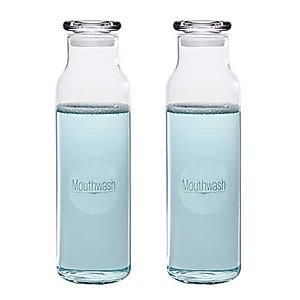 2 Mouthwash Bottles Glass Dispenser Containers with Mouth Wash Labels 24 oz