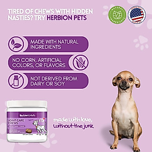 Herbion Pets Joint Care Chews with Glucosamine & Turmeric, 120 Soft Chews, MSM & Chondroitin for Pain Relief, Improves Mobility, Supports Healthy Joints, Made in The USA - for Dogs 12 Weeks+