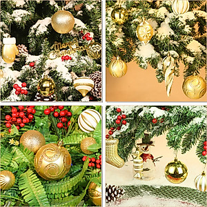 AMS 81ct Christmas Ball Ornaments Holiday Tree Decorations in a Reusable Hand-Help Gift Box for Xmas Tree Decor(Gold)