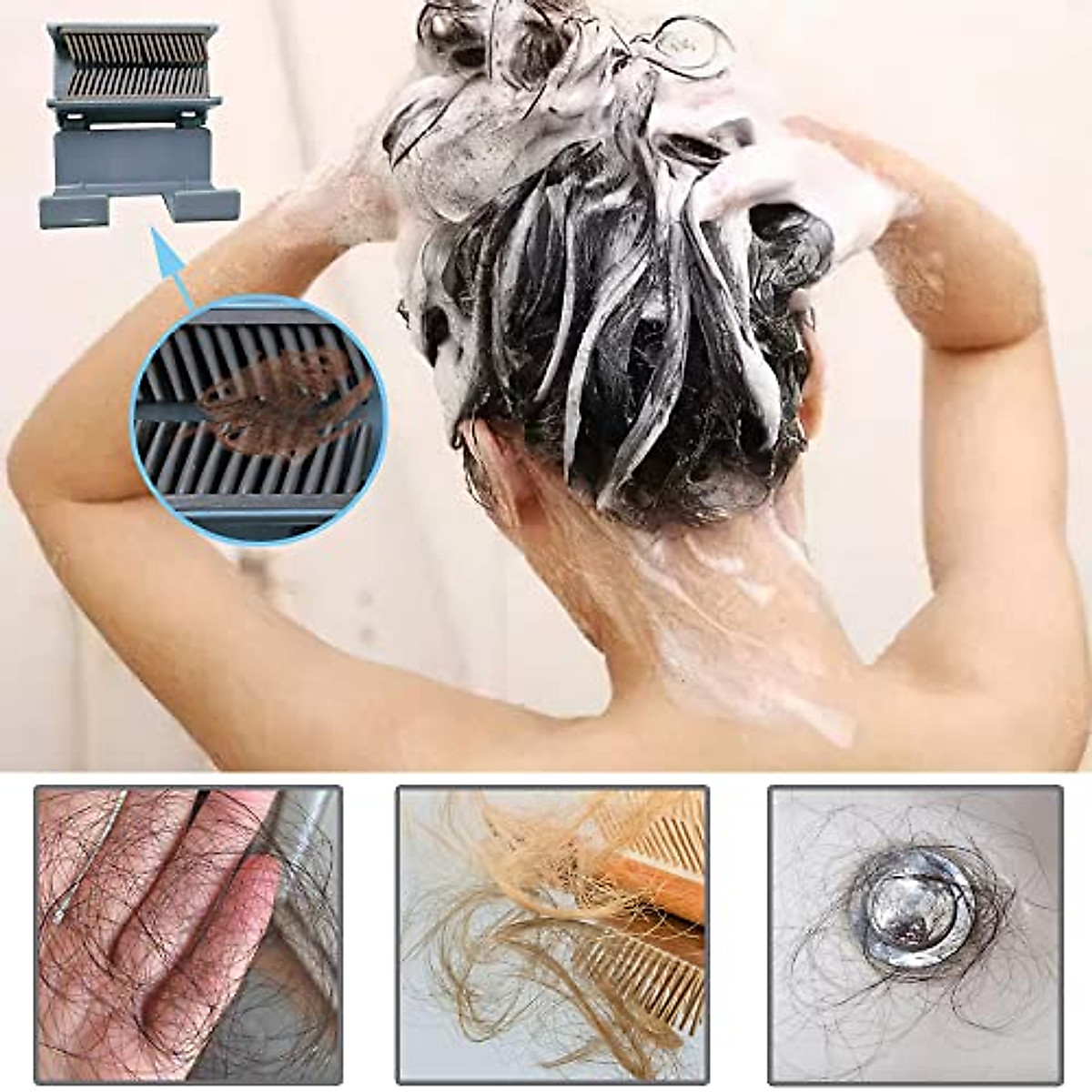 Shower Hair Catcher Wall Mount, Easy to Install and Clean Hair Trap for Shower Drain Protector, Durable Shower Drain Hair Catcher, Reusable Bathroom Gadgets Hair Collector for Shower, Light Blue