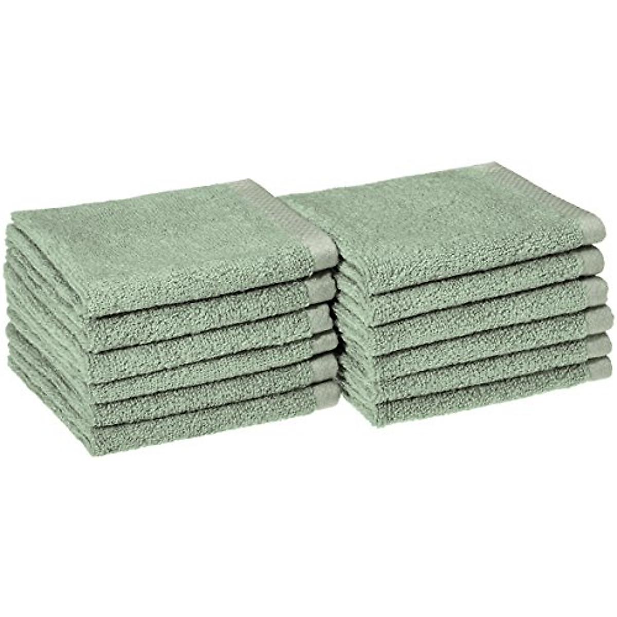 Amazon Basics Cotton Washcloths, Quick-Dry, 12" x 12", 12-Pack, Seafoam Green