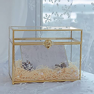 Jajamy Glass Wedding Card Box with Slot, Large Clear Card Box Gold Brass Gift Card Storage Box Perfect for Wedding Receptions, Baby Shower, Birthday Party, Bridal Shower Greeting Card Glass Organizer