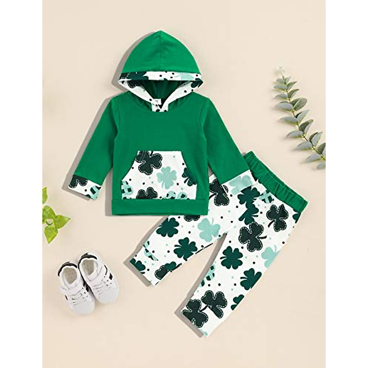 Baby Boy Girl St. Patrick's Day Clothes Four Leaf Clover Print Hoodie Sweatshirt and Pant St. Patrick's Day Outfits