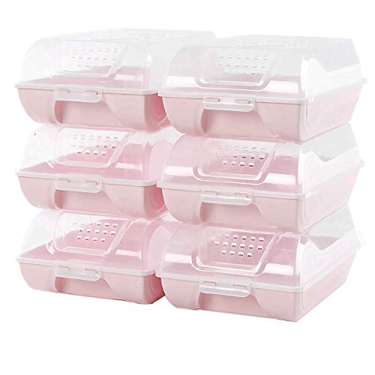 YEAVS 6 Pack Storage Shoe Box Stackable, Thickened Clear Plastic Shoes Containers, Sneaker Organizer Bins with Lids (Pink)