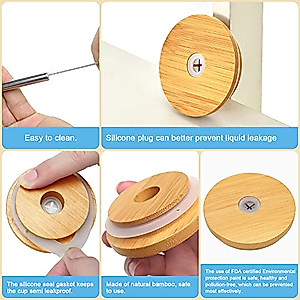 AUGOSTA Beer Can Glass with Lids and Straw, 16 oz Reusable Drinking Glasses Tumbler, Free 4 Bamboo lids, 4 Stainless Steel Straw with Colored silicone plug, 2 Cleaning Brush, 4 Pack