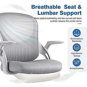 Office Chair Ergonomic Home Office Desk Chair Mesh Computer Chair Height Adjustable Executive Chair Task Chair with Armrests Flip-up,Grey