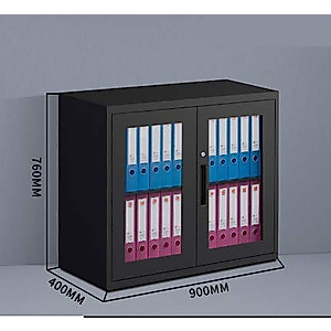 MECOLOR FURNITURE Metal Office File Cabinet with Door and Lock Height Adjustable (Black, 30 inch Glass Door)