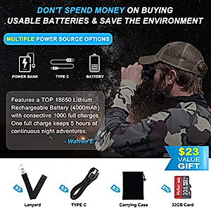Hojocojo Mini Night Vision Goggles - Exclusive - Rechargeable Infrared Binoculars 2.4" IPS Screen 1312FT Viewing Distance in Dark Tactical Gear for Hunting, Save Photo and Videos, Easy to Use for Men