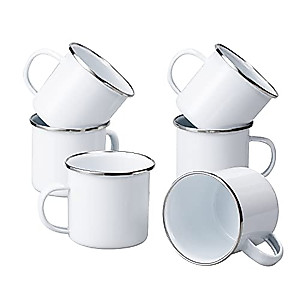 Cutiset 12 Ounce Handmade Enamel Mug,Plain White Mugs,Enamel Camping Mug Set,DIY Cups for Tea, Coffee and Hot Chocolate, Set of 6