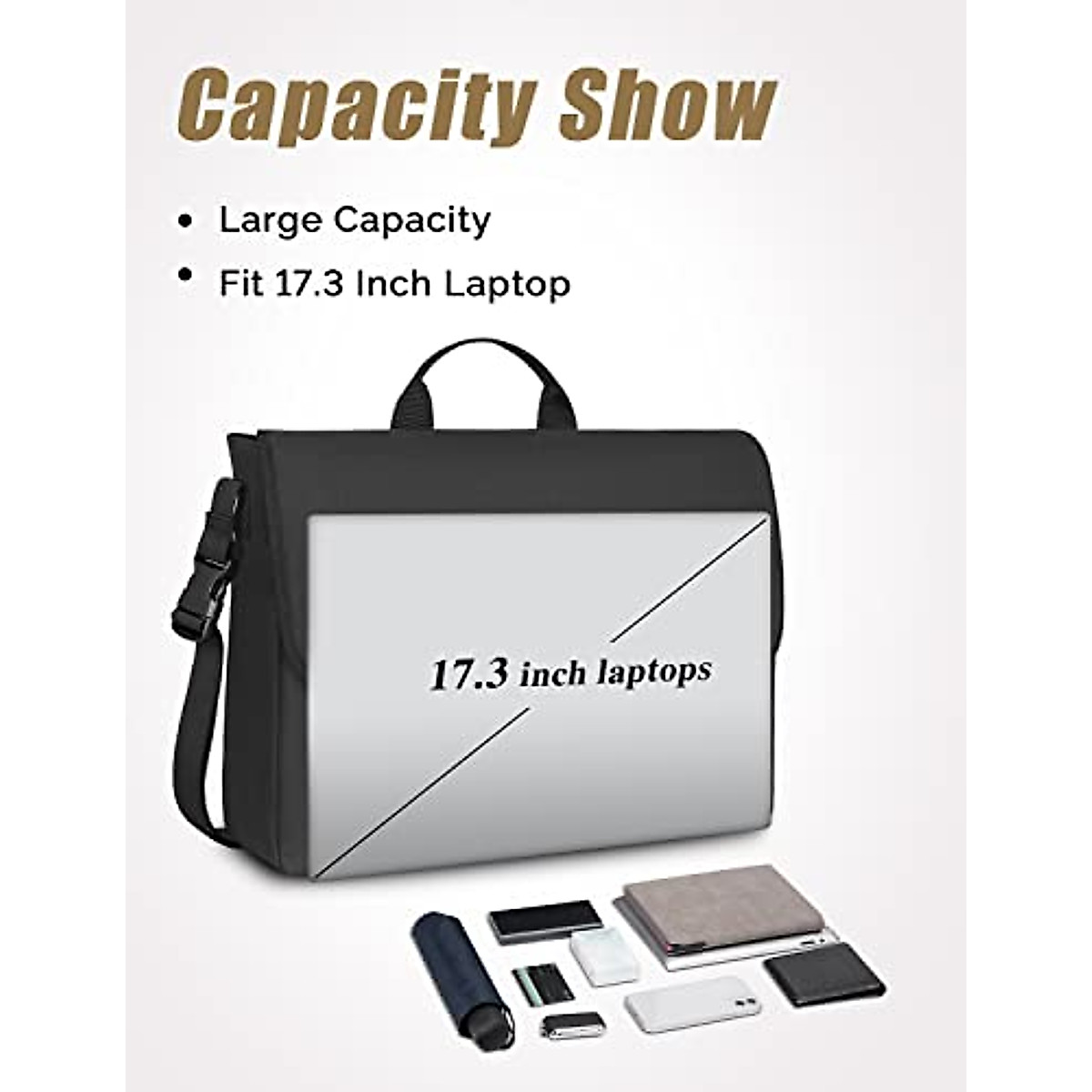 17 Inch Messenger Bags for Men, Large Laptop Briefcase Lightweight Unisex Crossbody Shoulder Bag College Satchel, Water Resistant Daily Computer Sleeve Case for Travel Office Gifts, Black