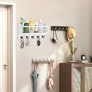 Ikviier Key Holder for Wall Decorative Made of Pine, Key Rack for Wall White, Key Hook for Wall with 5 Metal Hooks, Farmhouse Mail and Key Holder for Wall (White)