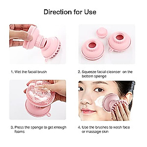 MYCOMBO Exfoliating Silicone Body Scrubber Easy to Clean, 2 in 1 Bath and Shampoo Brush, Scalp Massager, Lathers Well, Long Lasting, And More Hygienic Than Traditional Loofah (Pink)