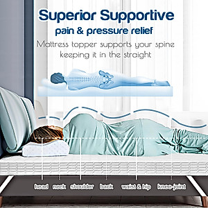 PECASOY 3 Inch Cooling Memory Foam Mattress Topper, High Density Supportive Foam Matress Topper with Washable Removable Bamboo Cover, Hypoallergenic, Bed Mattress Pad Queen Size