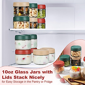 Tioncy 12 Pcs 10 oz Glass Jars with Lids Glass Overnight Oats Jars Clear Wide Mouth Airtight Small Glass Containers Reusable for Food Spice Fruit Sauce Cereal Snacks Storage, 3 Colors